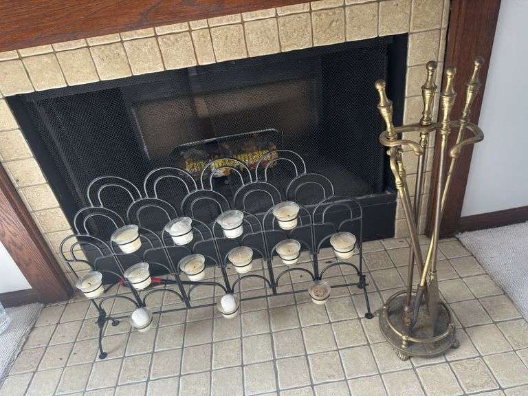 Fireplace tools and candle screen - Auction Ohio