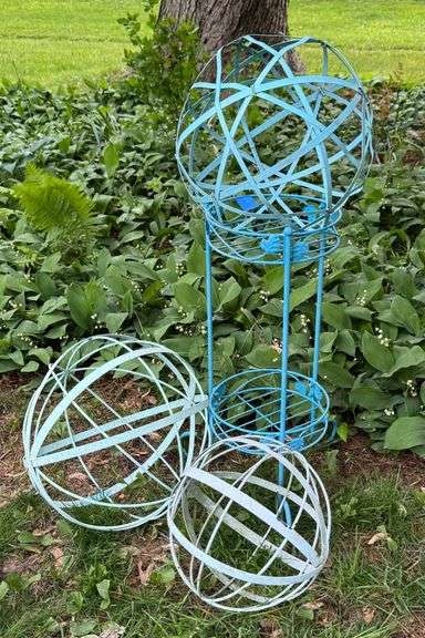 Metal Orb Garden Sculptures with Plant Stand - Auction Ohio