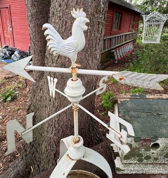 White Metal Rooster Weathervane with Attached Base - Auction Ohio