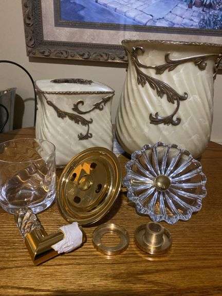 Decorative trash bin - tissue holder - brass/crystal cup and tooth ...