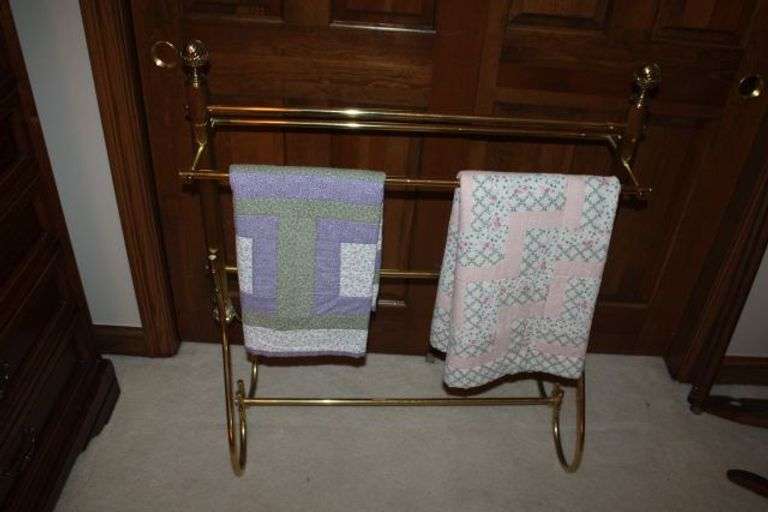 Brass Quilt Rack With Two Quilts Included - Auction Ohio