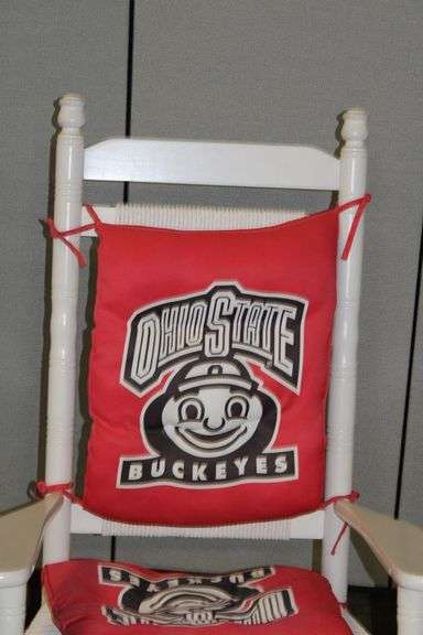 White Rocking Chair with Ohio State Buckeyes Cushions - Auction Ohio