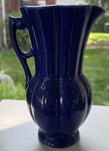 Shawnee Pottery Cobalt Blue Pitcher with Fluted Design - Auction Ohio