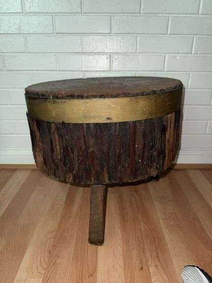 Log Stool with Metal Strap Accent - Auction Ohio