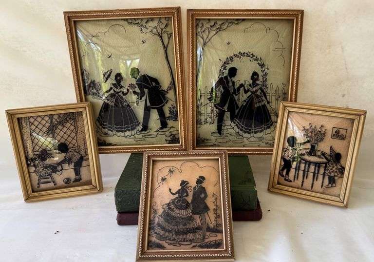 Five Framed Silhouette Art Prints in Gold Frames - Auction Ohio
