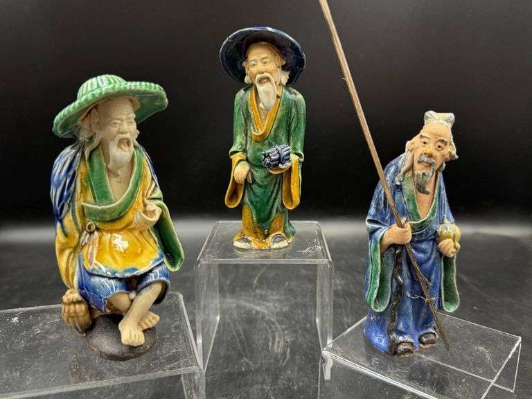 Set of Three Chinese Glazed Mud Men - Auction Ohio
