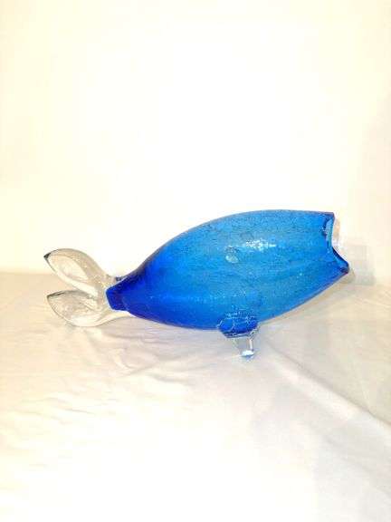 Blenko crackle glass large fish decanter - Auction Ohio