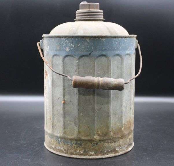 Vintage Deluxe Metal Gasoline Can with Handle and Spigot - Auction Ohio