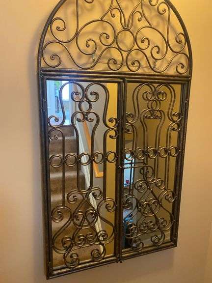 Large metal aged bronze scroll wall mirror - Auction Ohio
