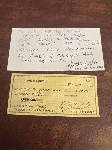 Paul C. Caravello (ERIC CARR) signed check - Auction Ohio