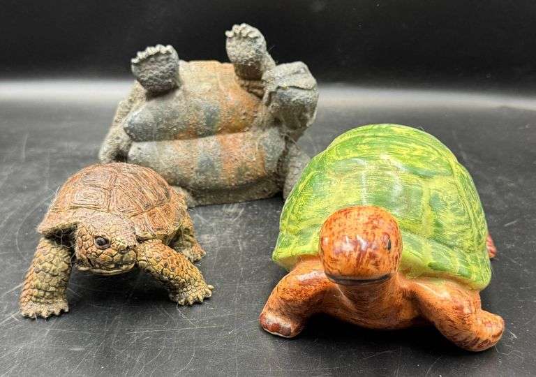 Set of Three Turtle Figurines in Varying Styles and Materials - Auction Ohio