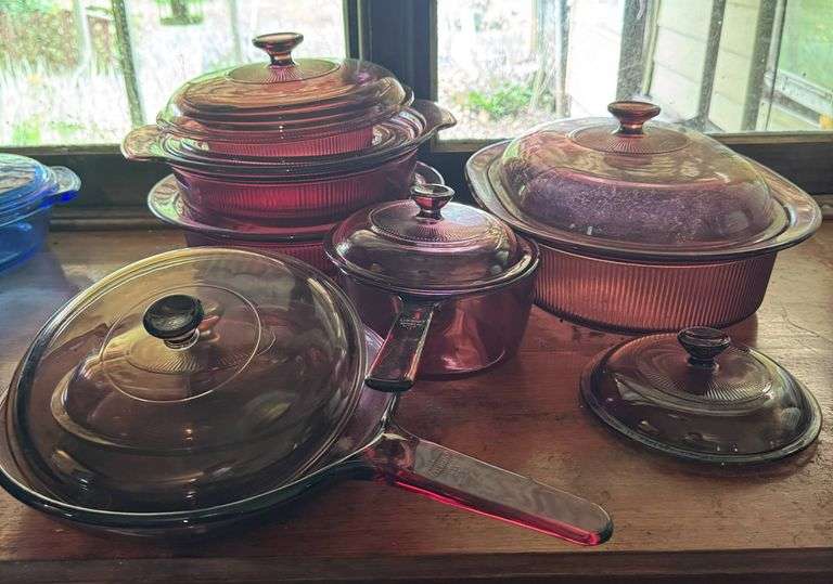 Vintage Corning Vision Ware Cranberry Glass Cookware with Lids ...