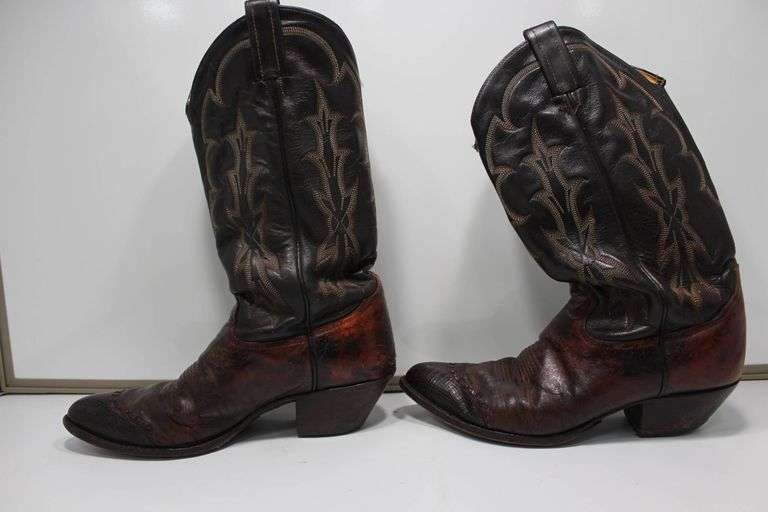 Two Pairs of Worn Leather Cowboy Boots - Auction Ohio