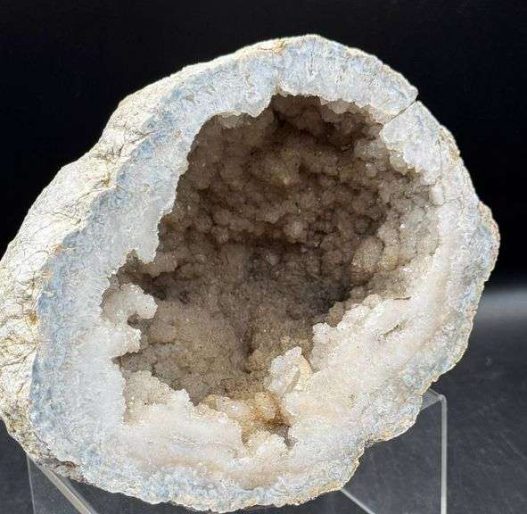 Open Quartz Geode with Crystal Interior on Display Stand - Auction Ohio