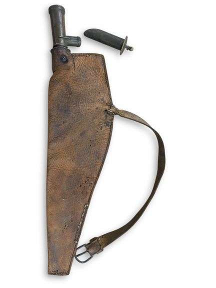 LEATHER GUN POWDER FLASK. - Auction Ohio