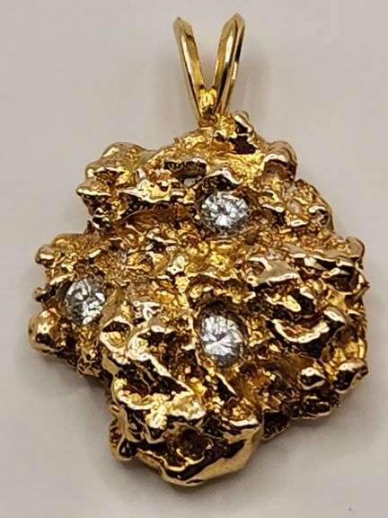 3 Tested Diamonds in a 14k GOLD NUGGET Necklace Pendant - Auction Ohio
