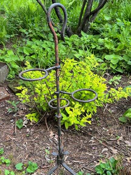 Forged Iron Plant Stand Three-Ring Stand on Tripod Base - Auction Ohio