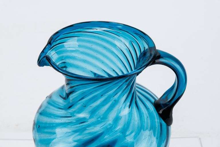 Handblown Blue Art Glass Pitcher - Auction Ohio