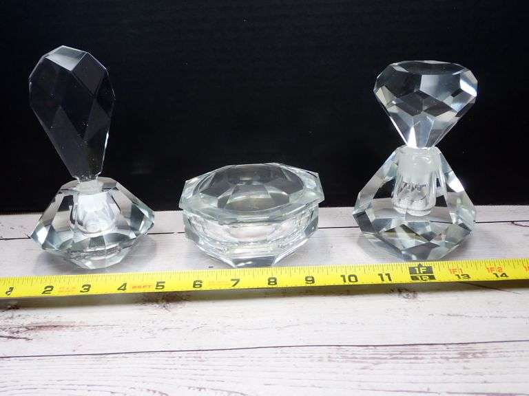 Vtg. Hollywood Regency Style Faceted Crystal Prism Perfume Bottles ...