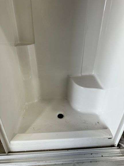 . One-Piece Fiberglass Shower Stall with Seat - Auction Ohio