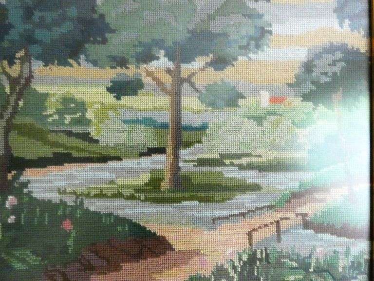 Framed Needlepoint Landscape Tapestry - Auction Ohio