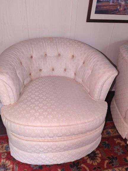 Pair of Button Tufted Swivel Barrel Chairs - Auction Ohio