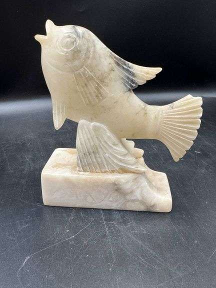 Carved Alabaster Fish Figurine on Base - Auction Ohio