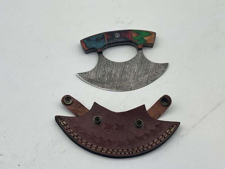 New MHS Cutlery Ulu-Style Knife with Sheath - Auction Ohio