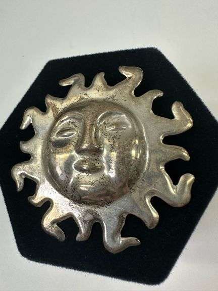 Sterling Sun Face Pin Mexico - Auction Ohio