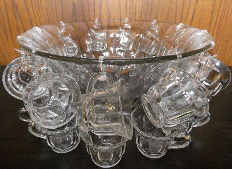 Large Footed Punch Bowl Set - Auction Ohio