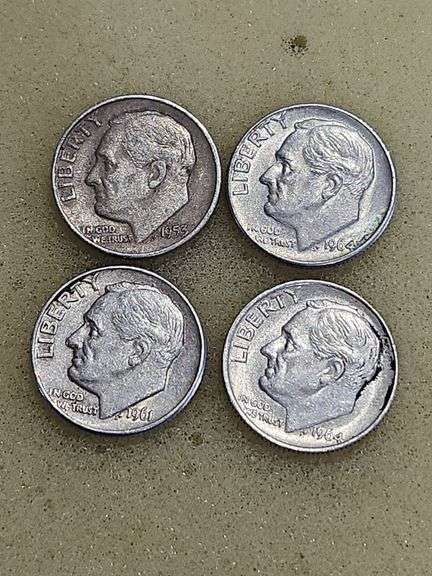 Silver Dimes 1961 D, 1953 D, 1964 D, 1964 - Auction Ohio