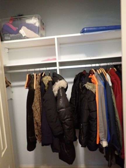 FRONT CLOSET CLEANOUT - NAME BRAND JACKETS & TOTE OF SCARVES & GLOVES ...