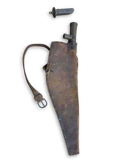LEATHER GUN POWDER FLASK. - Auction Ohio