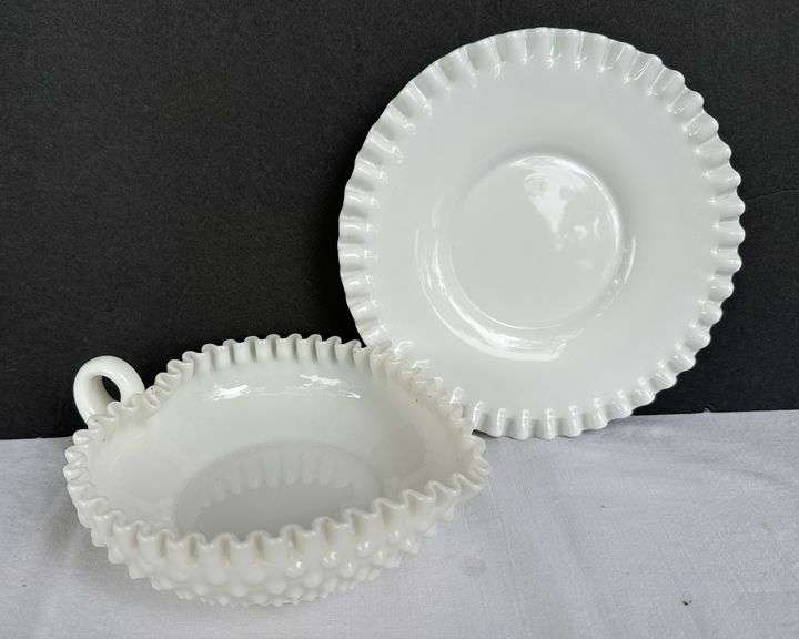 Fenton Milk Glass Hobnail Heart Dish & Ruffled Edge Plate - Auction Ohio