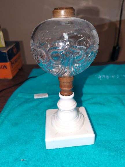 Antique Bullseye Pattern Milk Glass Oil Lamp - Auction Ohio