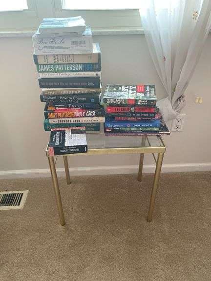 Books & Small Glass End Table - Auction Ohio