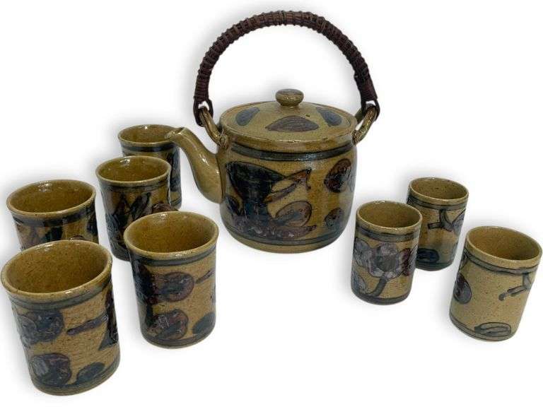 NINE-PIECE JAPANESE STYLE GLAZED POTTERY TEA SET. - Auction Ohio