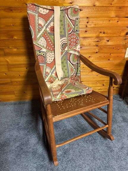 Antique Wooden Rocking Chair with Decorative Cushion Back - Auction Ohio