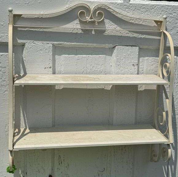Cream-Colored Metal Wall Shelf With Scrollwork Design - Auction Ohio