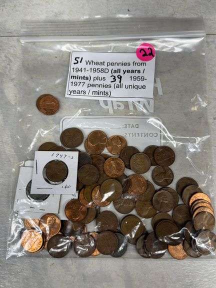 Bag of Wheat Pennies from 1941-1958D and Unique Pennies from 1959-1977 ...