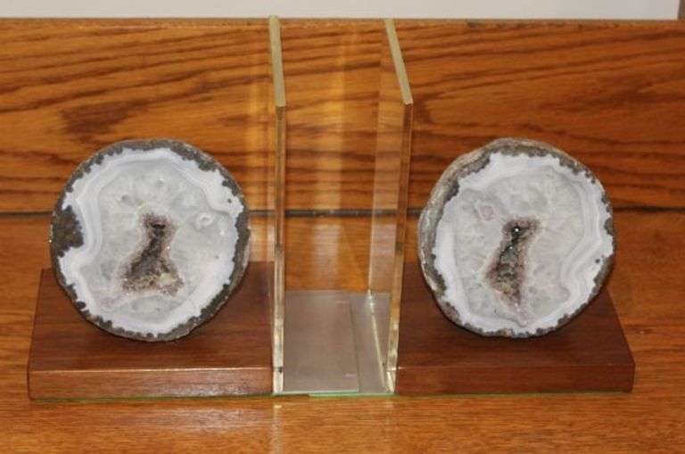 Geode Bookend Pair with Glass and Wood Base - Auction Ohio
