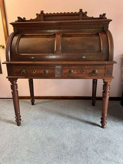 Antique Eastlake Walnut Cylinder Writing Desk BEAUTIFUL!! - Auction Ohio