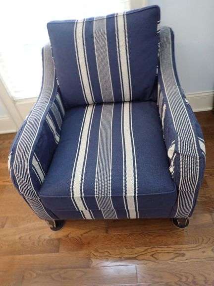 Ethan Allen Blue / White Stripe Arm Chair - Auction Ohio