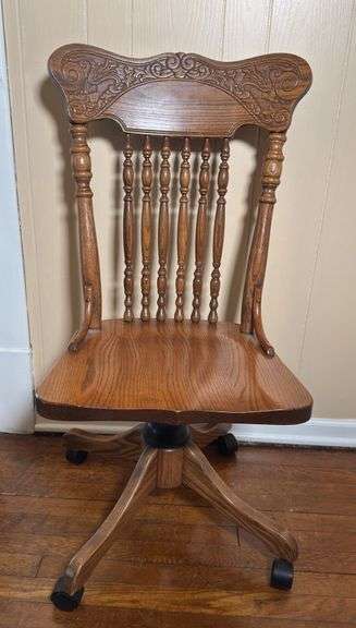 Swivel Rolling Wooden Chair - Auction Ohio