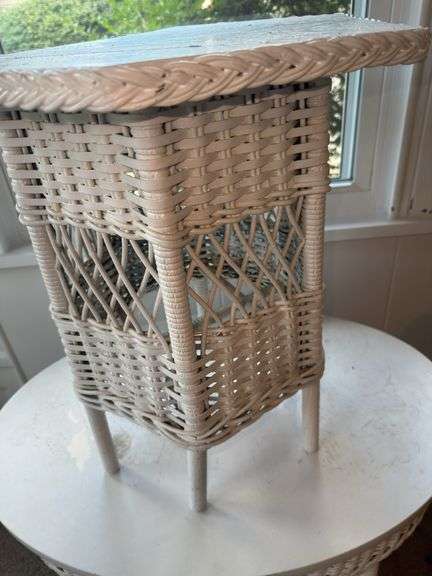 Antique wicker side table, and end table - Auction Ohio