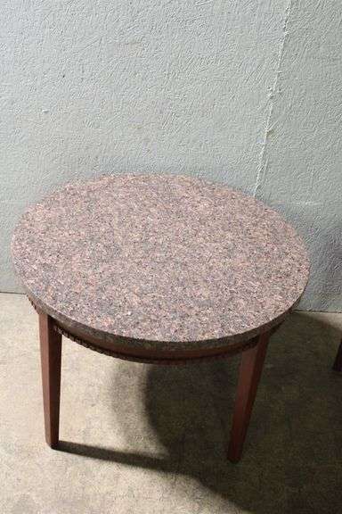 Round Granite-Top Side Tables with Wooden Bases - Auction Ohio