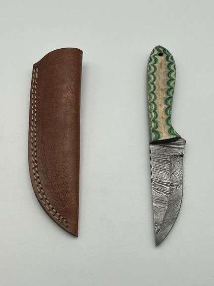 MHS Cutlery Damascus Steel Knives with Leather Sheaths - Auction Ohio