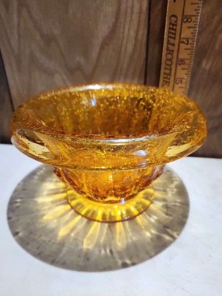 Vintage Hand Blown Amber Glass Centerpiece Bubble Glass Bowl 8.5"X5 ...