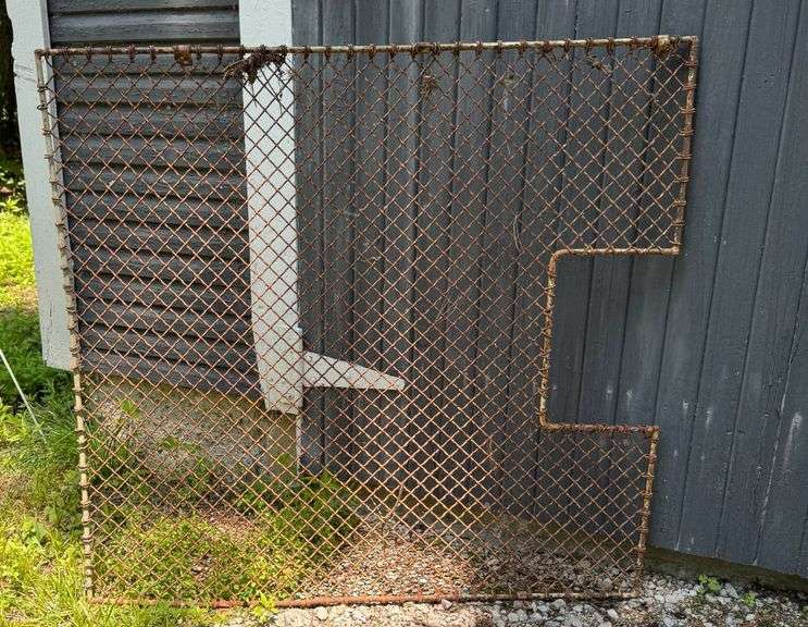 Weathered Metal Chain Link Fence Section with Notch Cutout - Auction Ohio