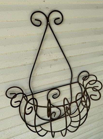 Heavy Decorative Wall-Mountable Wrought Iron Basket with Scrolled ...